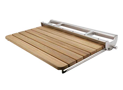 HYDDNice 26"x16" Wall Mounted Teak Folding Shower Seat Bench Bathroom Stool Solid Wood Fold Down & 316 Stainless Steel Accessories