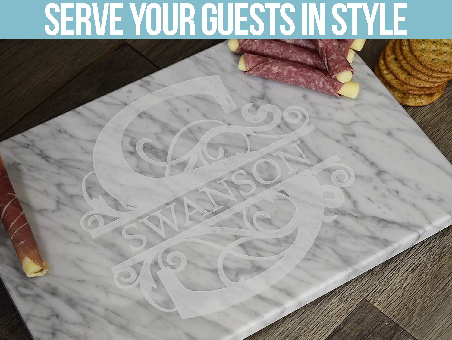 Brew City Engraving - Personalized Custom Engraved Marble Stone Charcuterie Serving & Pastry Board/Tray - Black, White or Tan