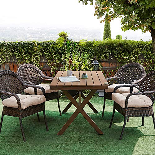 Sweet Home Collection Patio Cushions Outdoor Chair Pads Premium Comfortable Thick Fiber Fill Tufted 19" x 19" Seat Cover, 2 Pack, Cream