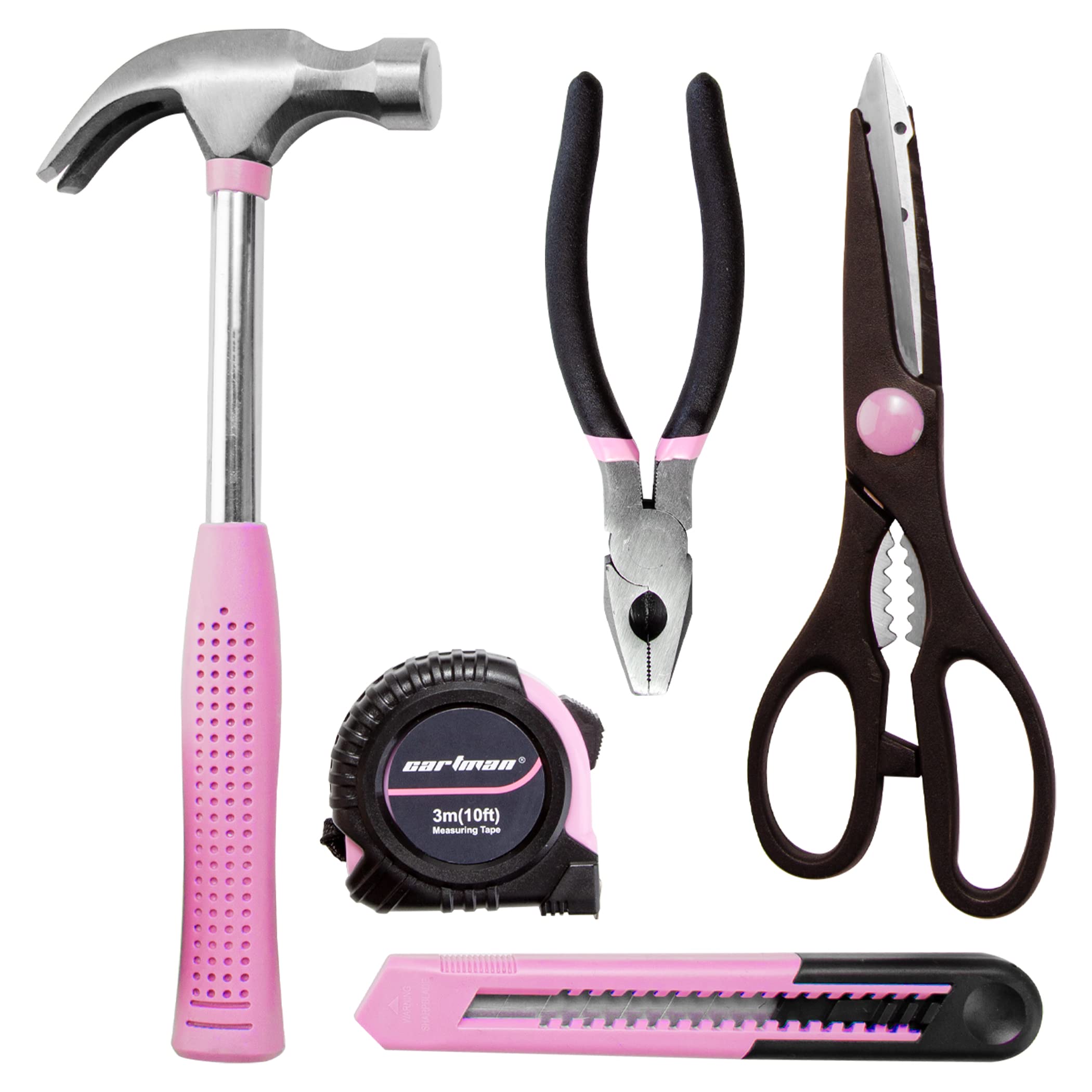CARTMAN Tool Set General Household Hand Tool Kit with Plastic Toolbox Storage Case Pink