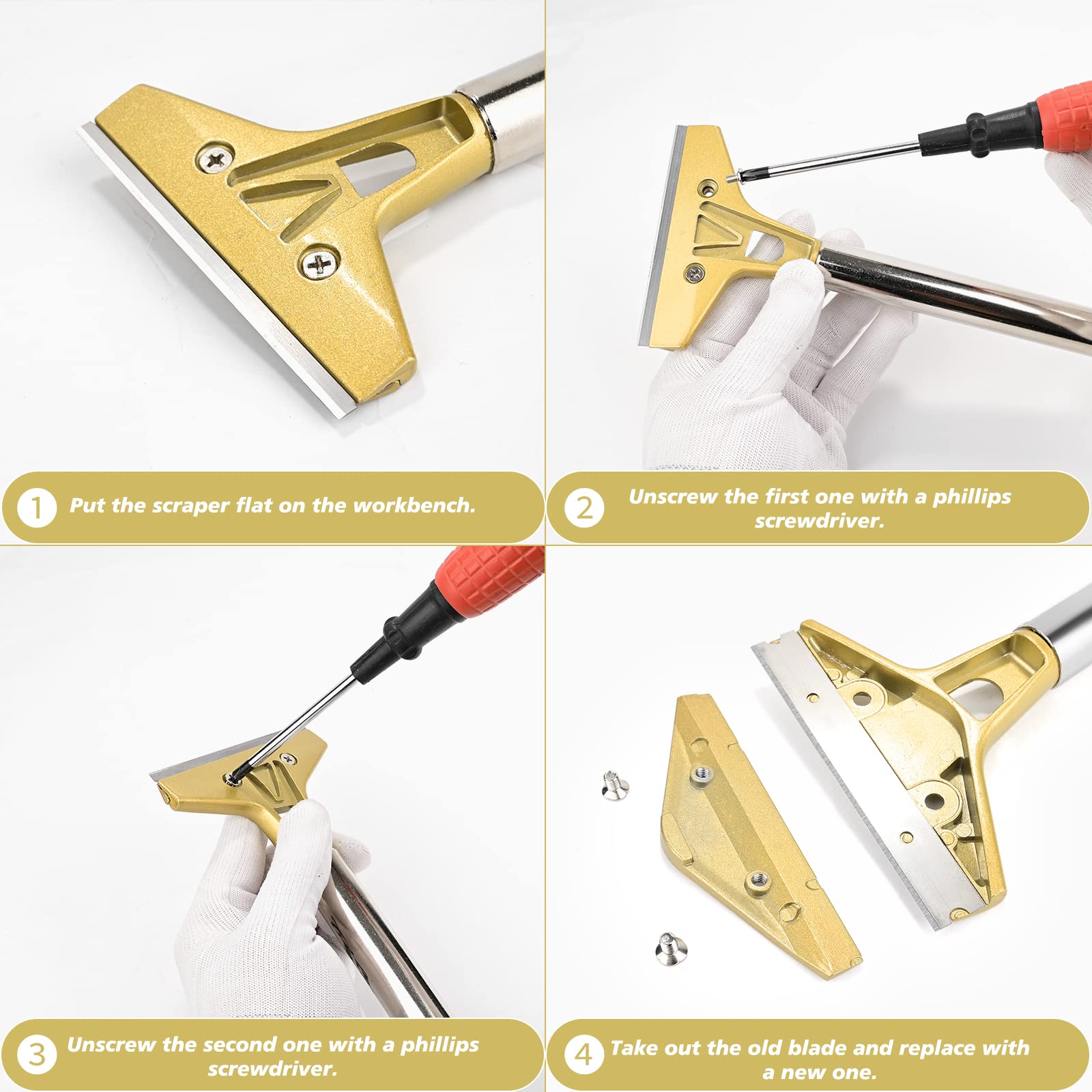 EHDIS Razor Blade Scraper, 1.5'' and 4'' Glass Scraper Tool, Floor Adhesive Remover Scraper with Metal Razor Blades, Paint Scraper Ideal for Cleaning Stove Top, Windows, Glass, Tiles, Wall, Labels