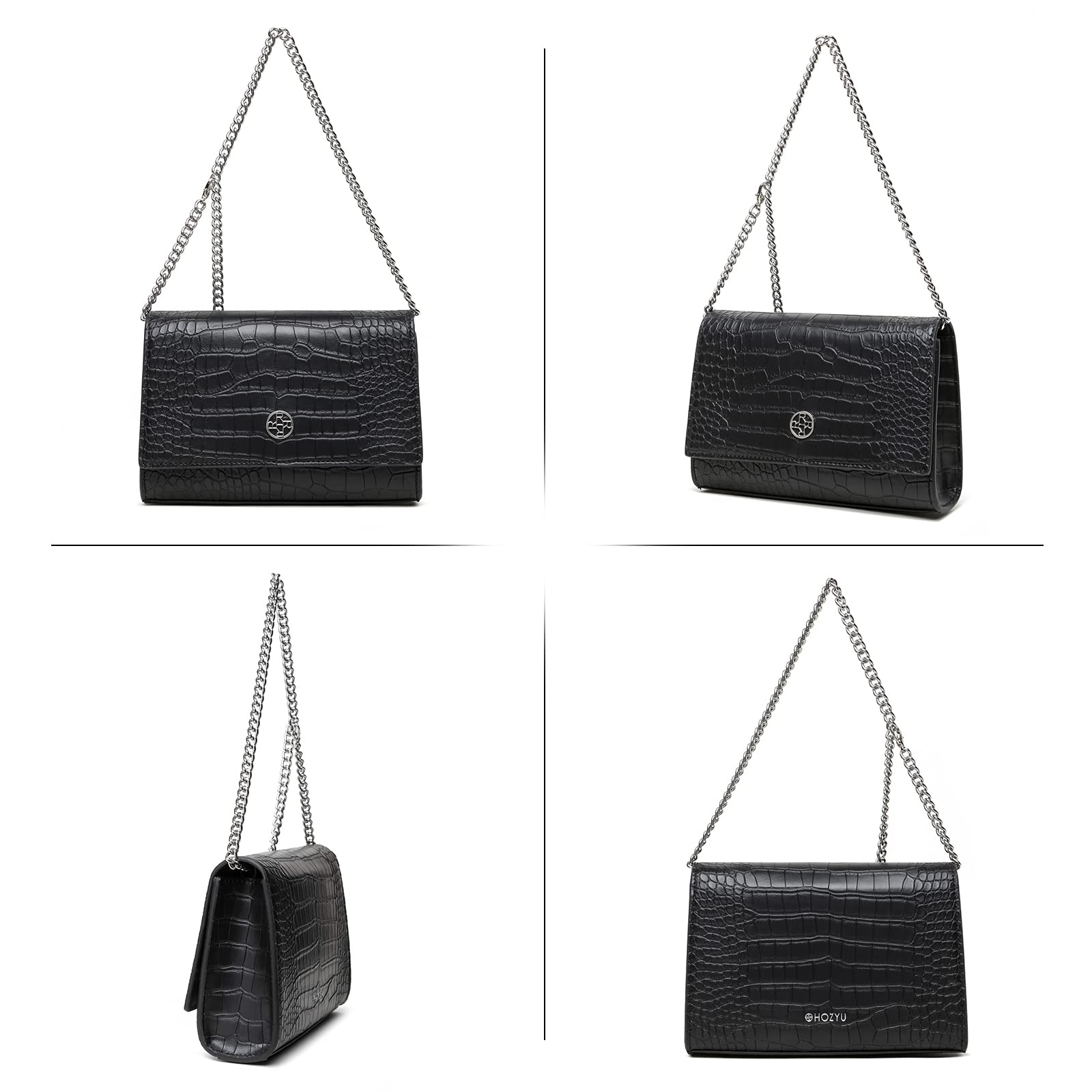 Crocodile Leather Crossbody Bags for Women Leather Cross Body Purses Cute Designer Handbags Shoulder Bag Concise Style (Black)