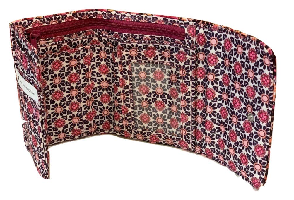 Vera Bradley Iconic RFID Riley Compact Wallet in Raspberry Medallion Performance Twill