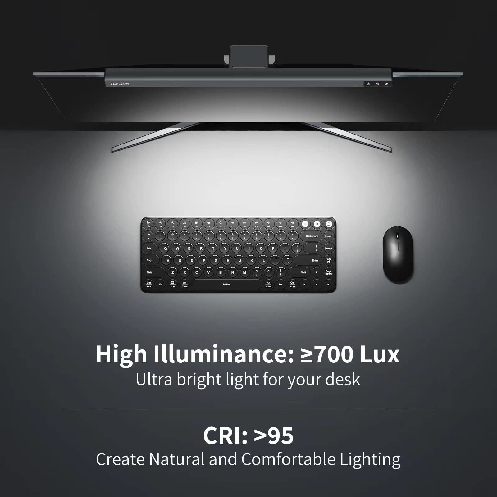 Funlicht Monitor Light Bar, Computer Monitor Lamp for Eye Caring LED Dimmable Screen Light Bar, Touch Control USB Powered Screenbar for Desk/Office/Home/Game, Silver Gray