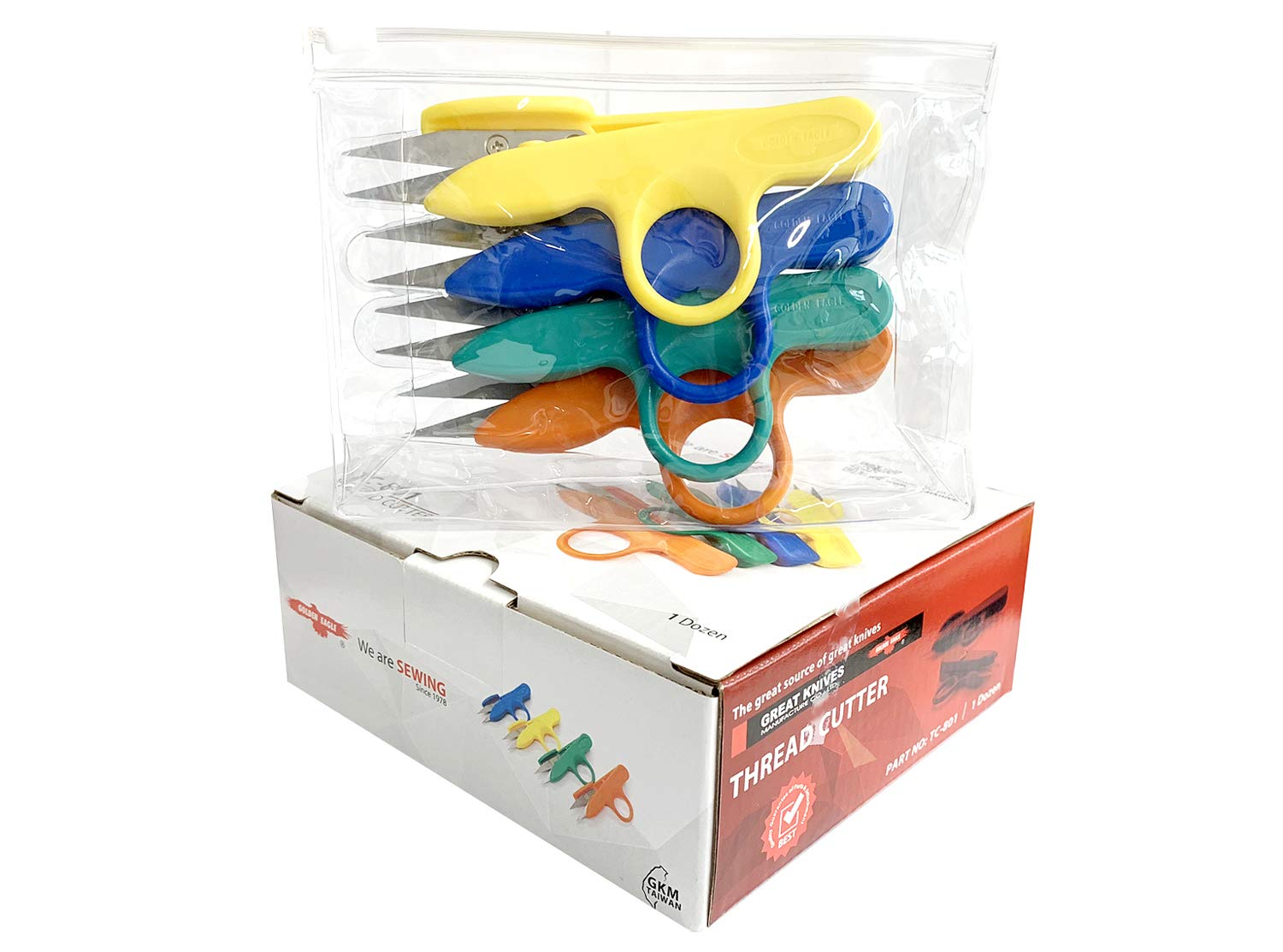 Golden Eagle Right/Left Craft Sewing Pruning Thread Scissors in Soft Vinyl Pouch 4pcs a Pack (4pcs Assorted Colors)