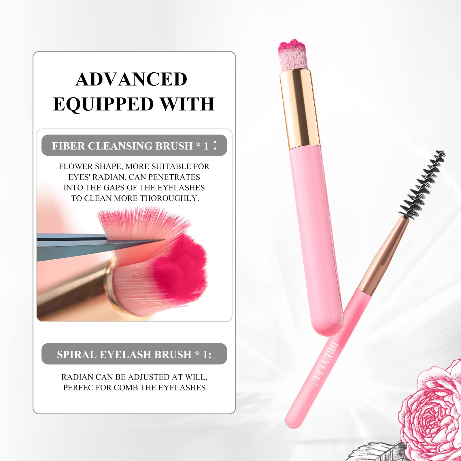 BREYLEE Shampoo for Lash Extensions, 60ml+Rinse Bottle+Brushes, Eyelash Extension Cleanser, Lash Wash Bath, Lash Cleaner, Paraben & Sulfate Free for Salon and Home Use