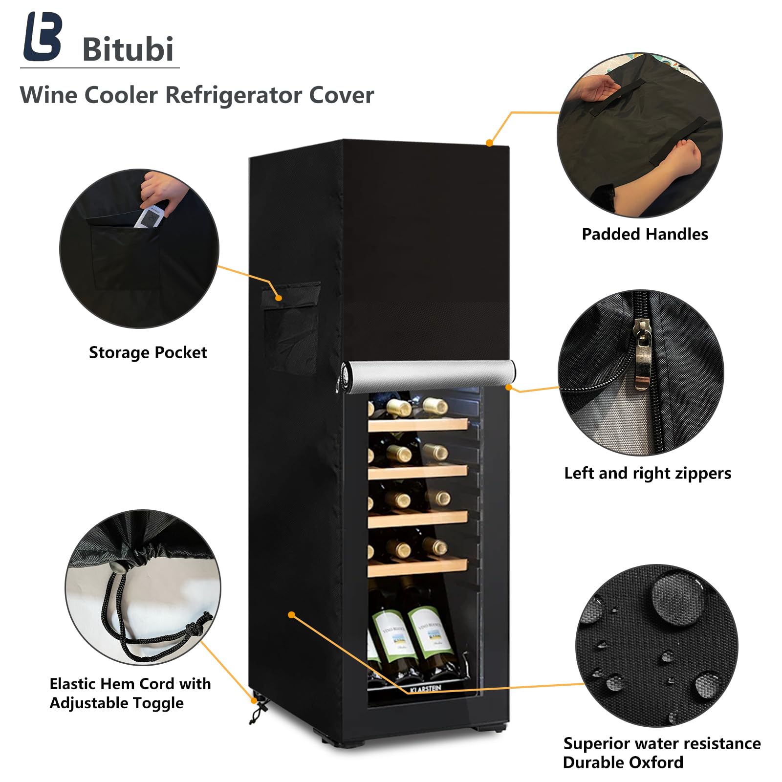 Bitubi Wine Cooler Refrigerator Cover,Outdoor Fridge Cover β Waterproof, Dustproof, Sun-Proof, 11" W x 19" D x 32" H. Suitable for most 12-14 Bottle Beer or Wine Mini Fridge (Black)