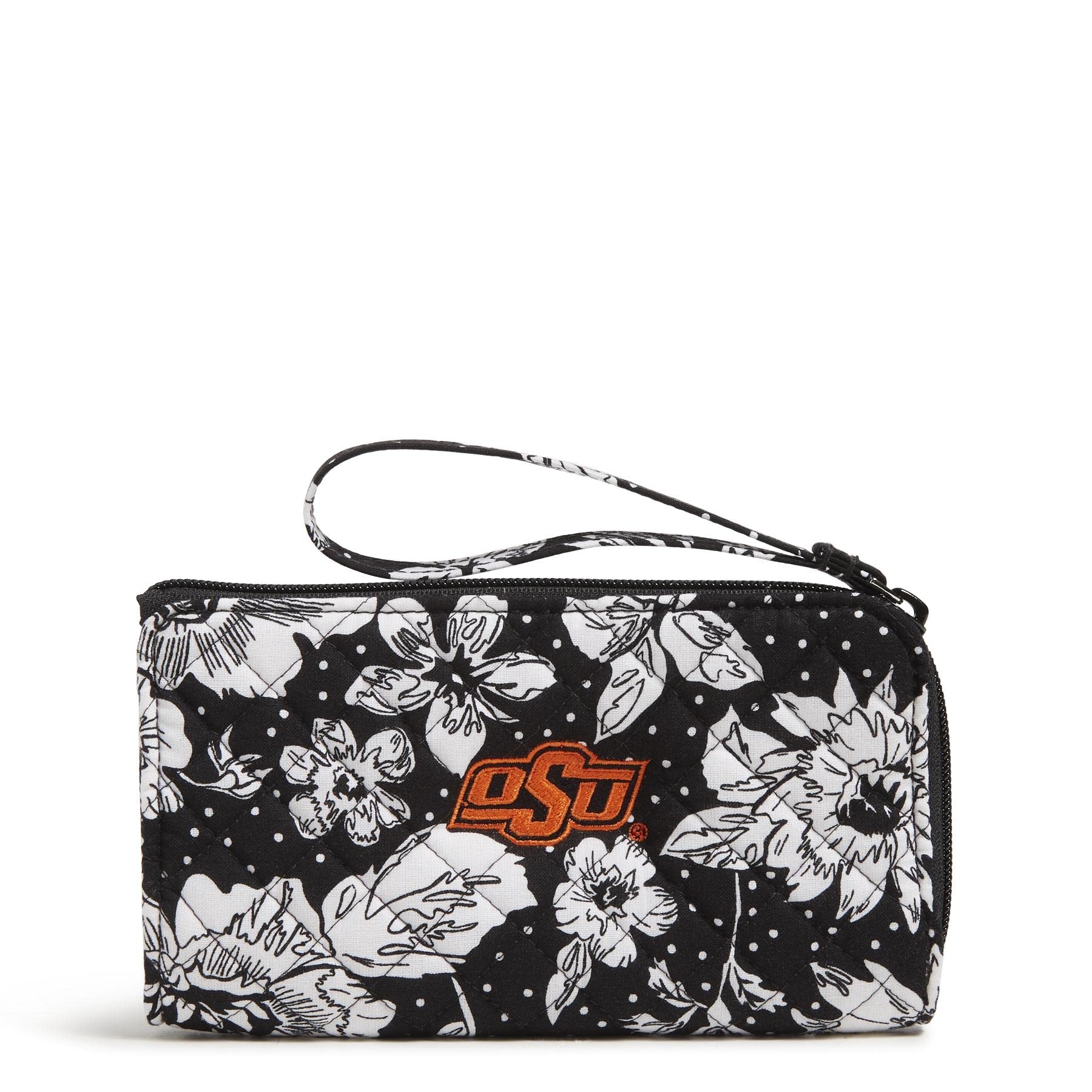 Vera Bradley Women's Cotton Collegiate Front Zip Wristlet With RFID Protection (Multiple Teams Available), Cardinal/White Rain Garden With University of Oklahoma - Recycled Cotton, One Size