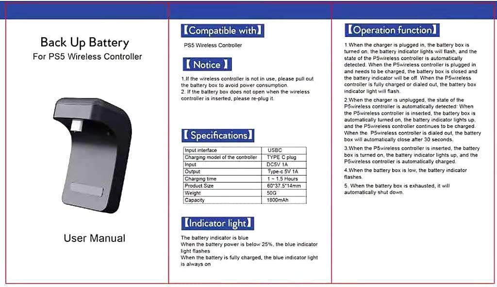Changing Kit for PS5 Battery 1800mAh for PS5 Controller Rechargeable White Battery Pack Charger for PS5 Handle Rechargeable Battery Pack