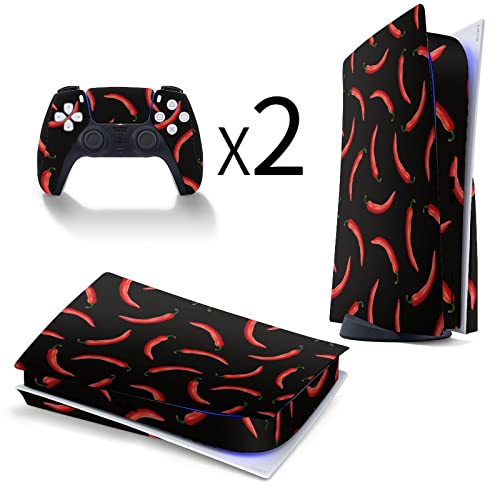 Chili Peppers Full Protective Skin Cover Design Wrap Decal Sticker Compatible with PS5 Disk Version Console and Controller