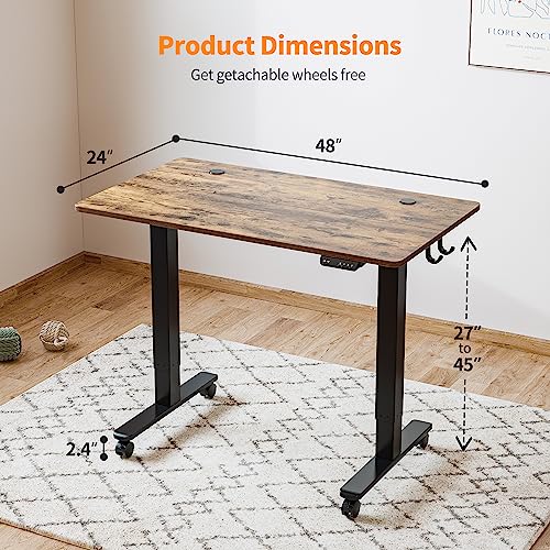 BANTI 48'' Electric Standing Desk,Adjustable Height Stand Up Desk,Sit Stand Home Office Desk, Rustic Brown Top