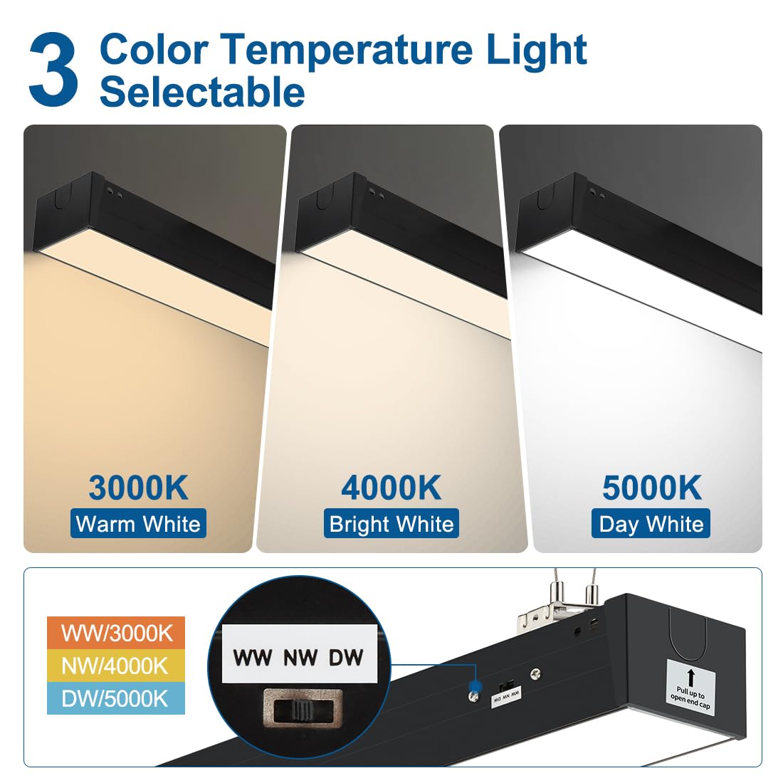 DAKASON 4FT Linkable LED Linear Light, 40W Shop Light for Garage Ceiling, Commercial Linear Lighting Fixture for Office, 4’ LED Tube Light for Warehouse, 3CCT, Dimmable 1Pack