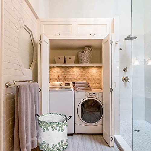 Tropical plants Large Laundry Hamper Collapsible with Handles, Waterproof Dirty Clothes Hamper Baby Nursery for Kids Room Dorm Storage, Watercolor Eucalyptus Leaves