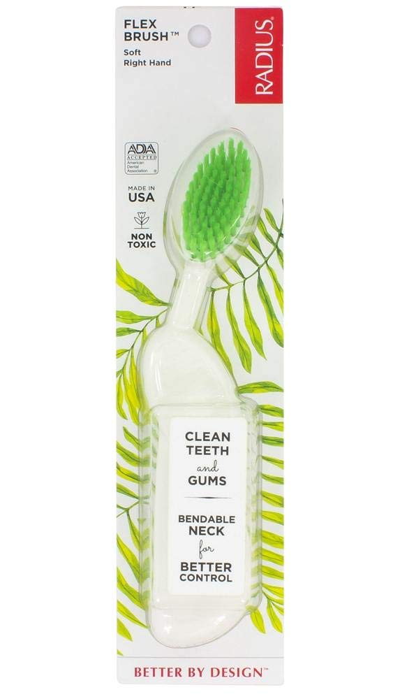 RADIUS - Scuba Right Hand Toothbrush, Soft Bristles, Flex-Neck Technology that Reduces Pressure on Teeth and Gums, Made with Sustainable Materials (Colors May Vary)