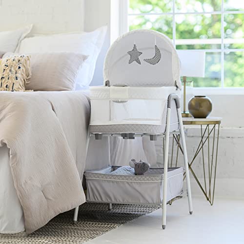 TruBliss Baby 2-in-1 Journey Convertible Infant Bassinet Crib Sleeper with Nightlight, Vibrations, Lullabies, and Nature Noises, Soft Grey