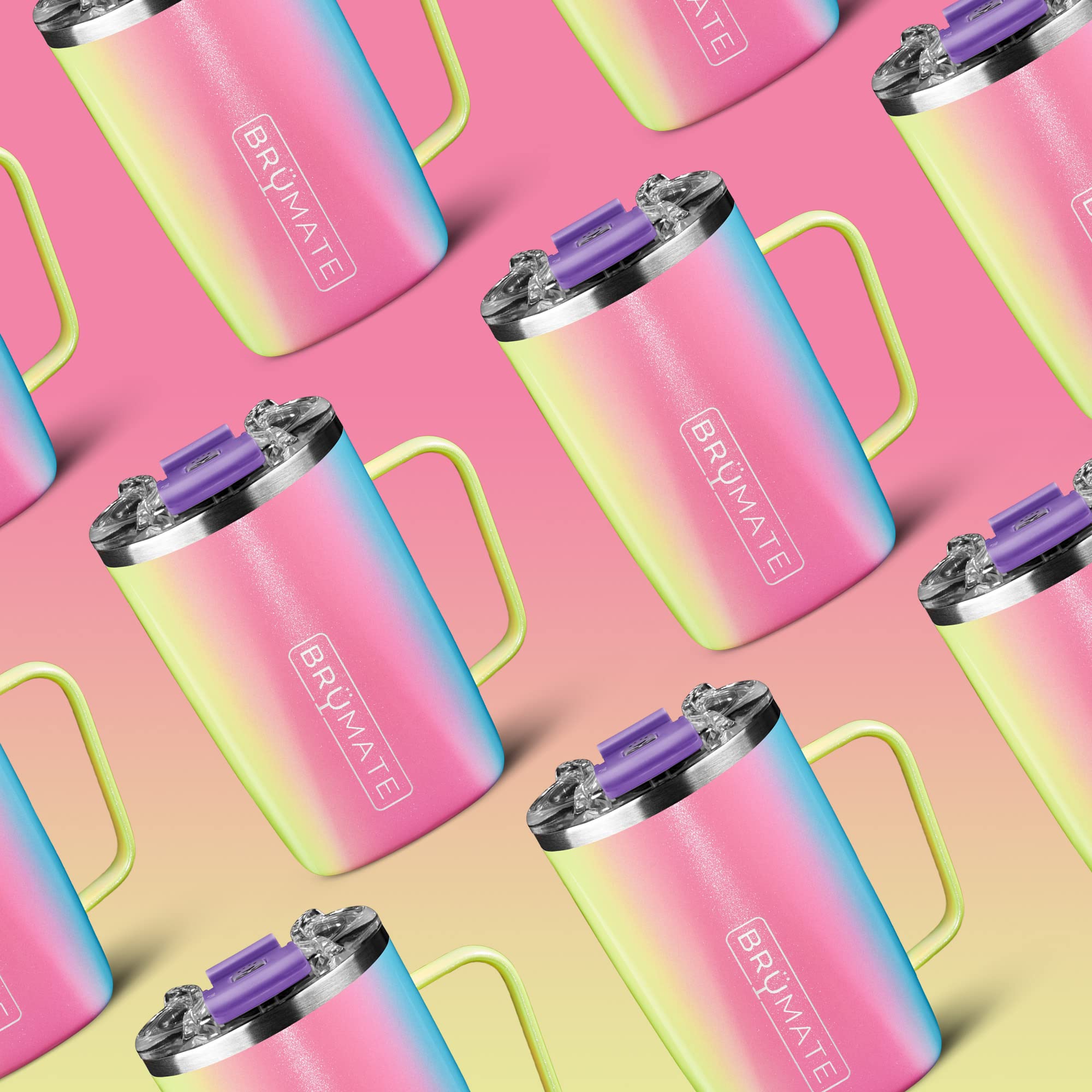 BrüMate Toddy - 16oz 100% Leak Proof Insulated Coffee Mug with Handle & Lid - Stainless Steel Coffee Travel Mug - Double Walled Coffee Cup (Glitter Rainbow)