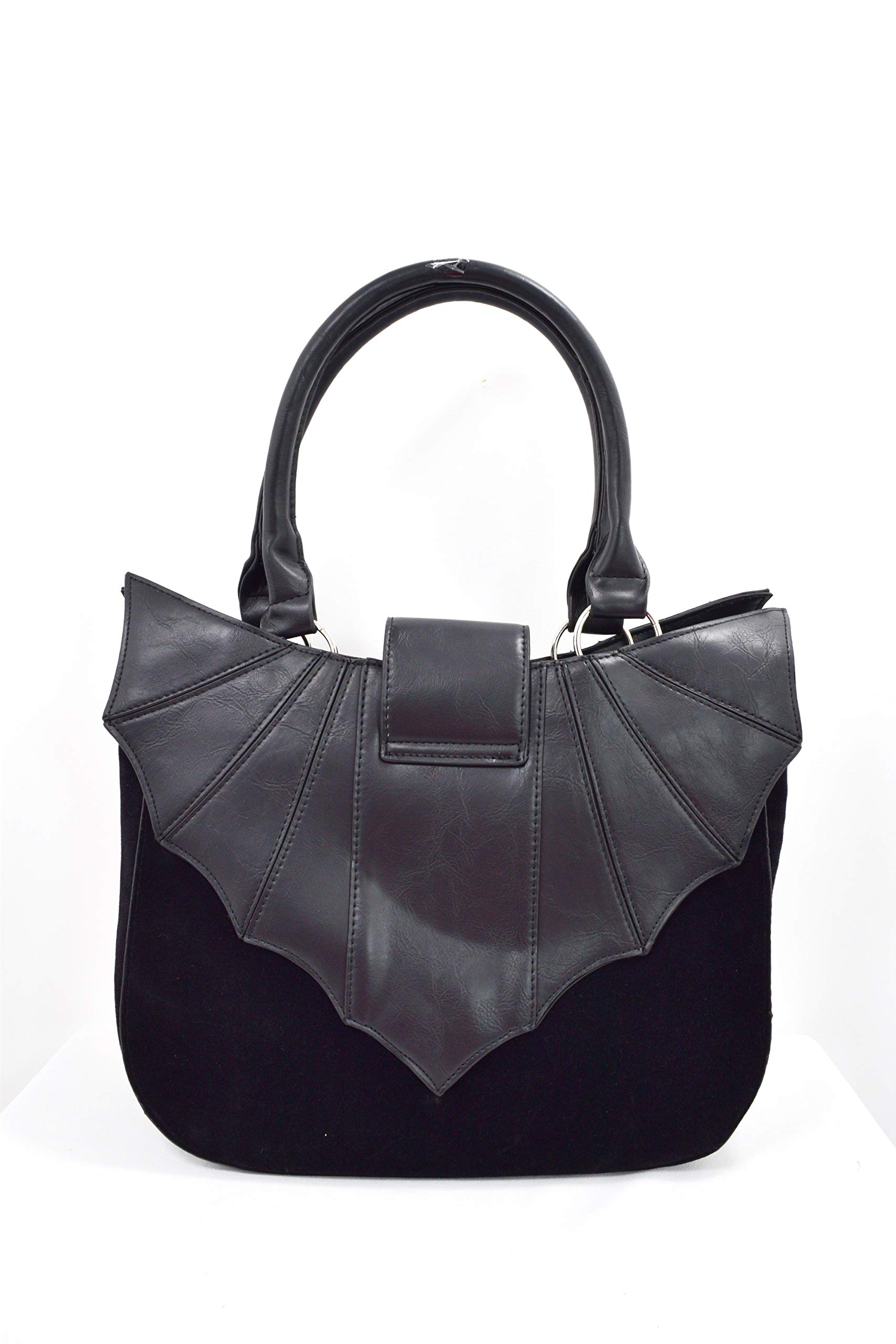 Restyle Night Creature Bat wings & Pentagram Black Velvet Gothic Handbag