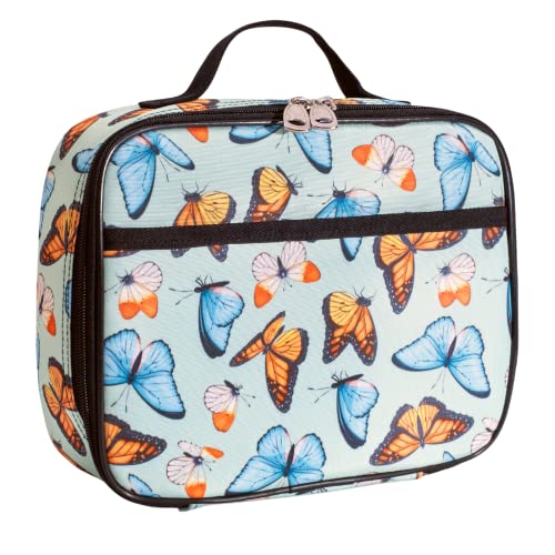 Fenrici Kids Backpack and Lunchbox Bundle for Girls, Boys, Teens (Green Butterfly)