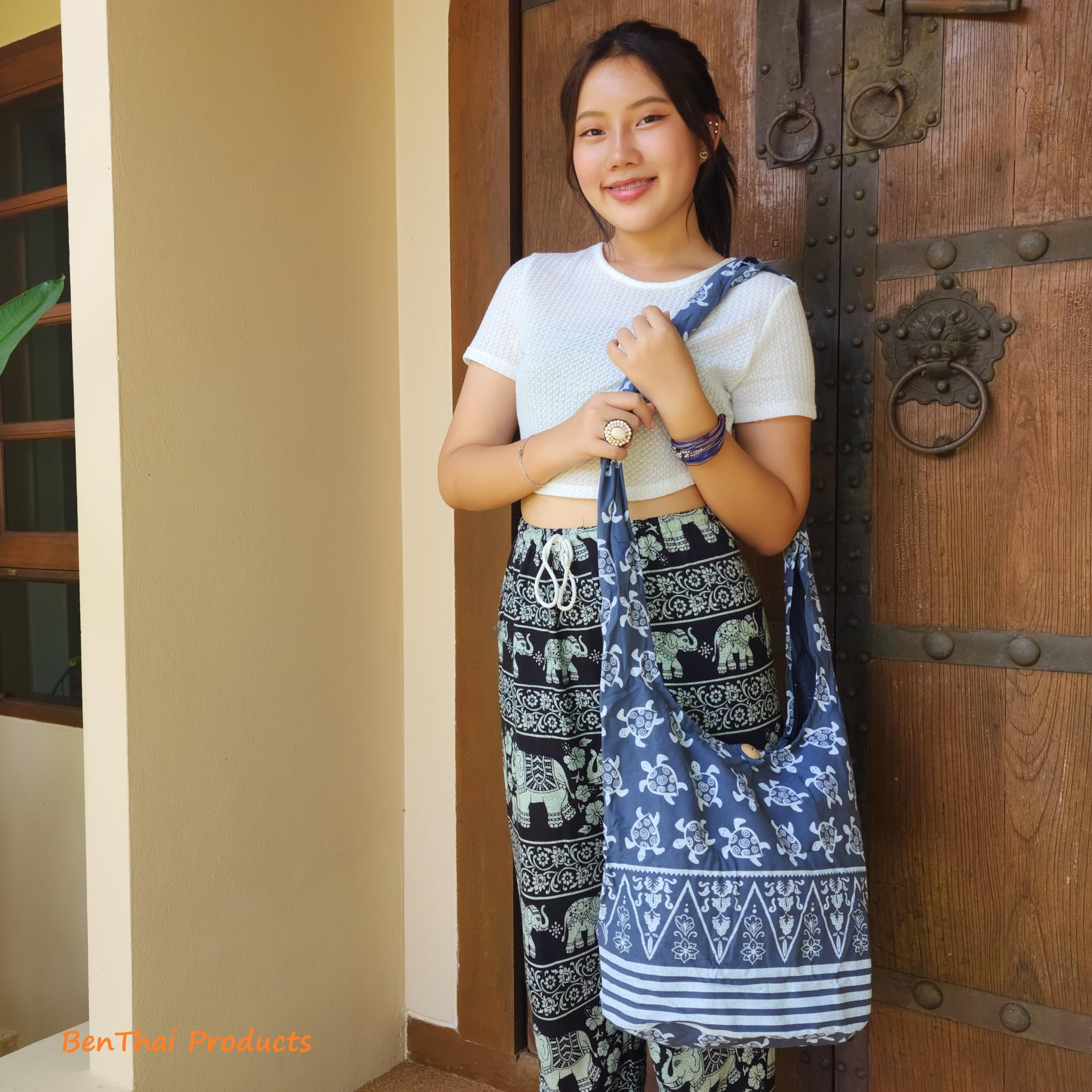 BTP! Turtle Sling Crossbody Shoulder Bag Purse Hippie Hobo Thai Cotton Gypsy Bohemian Large (Grey OW13)