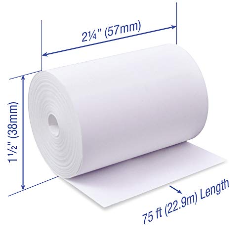 POS1 Thermal Paper Rolls 2-1/4 x 75 ft | 38mm diameter | fits Verifone vx520 | fits Ingenico iCT220 and iWL250 | CORELESS | BPA Free | 50 rolls per case