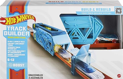 Hot Wheels Track Builder Unlimited Slide & Launch Pack for Kids 6 Years & Older with a 1:64 Scale Hot Wheels Vehicle, Moveable Kicker Booster & 3 Track Pieces that Connect to Other Sets