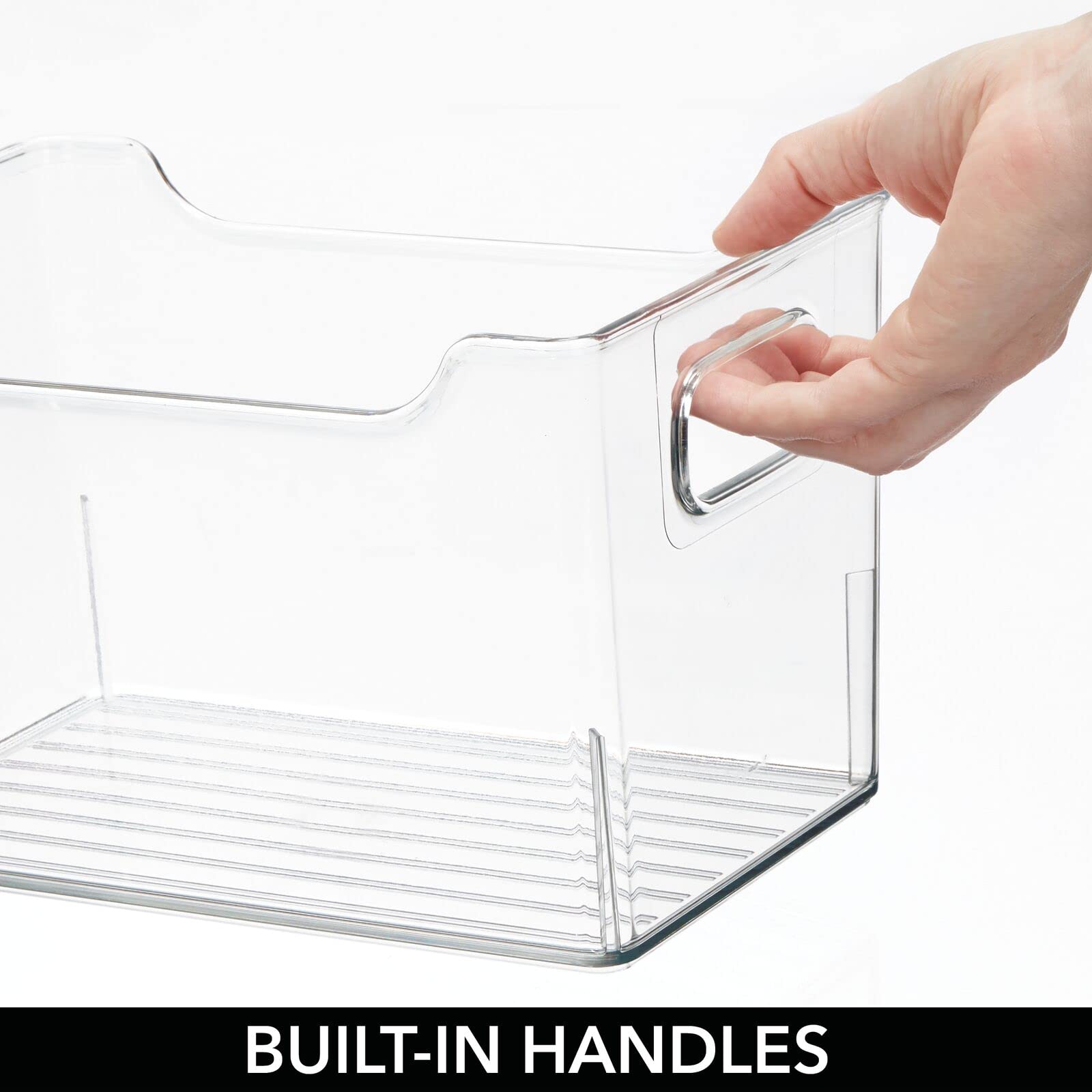 mDesign Deep Plastic Storage Organizer Storage Bin, Game and Comic Organization for Cabinet, Playroom, Shelves, or Closet - Holds Video Games, Tablets, DVDs, or Controllers, Ligne Collection - Clear
