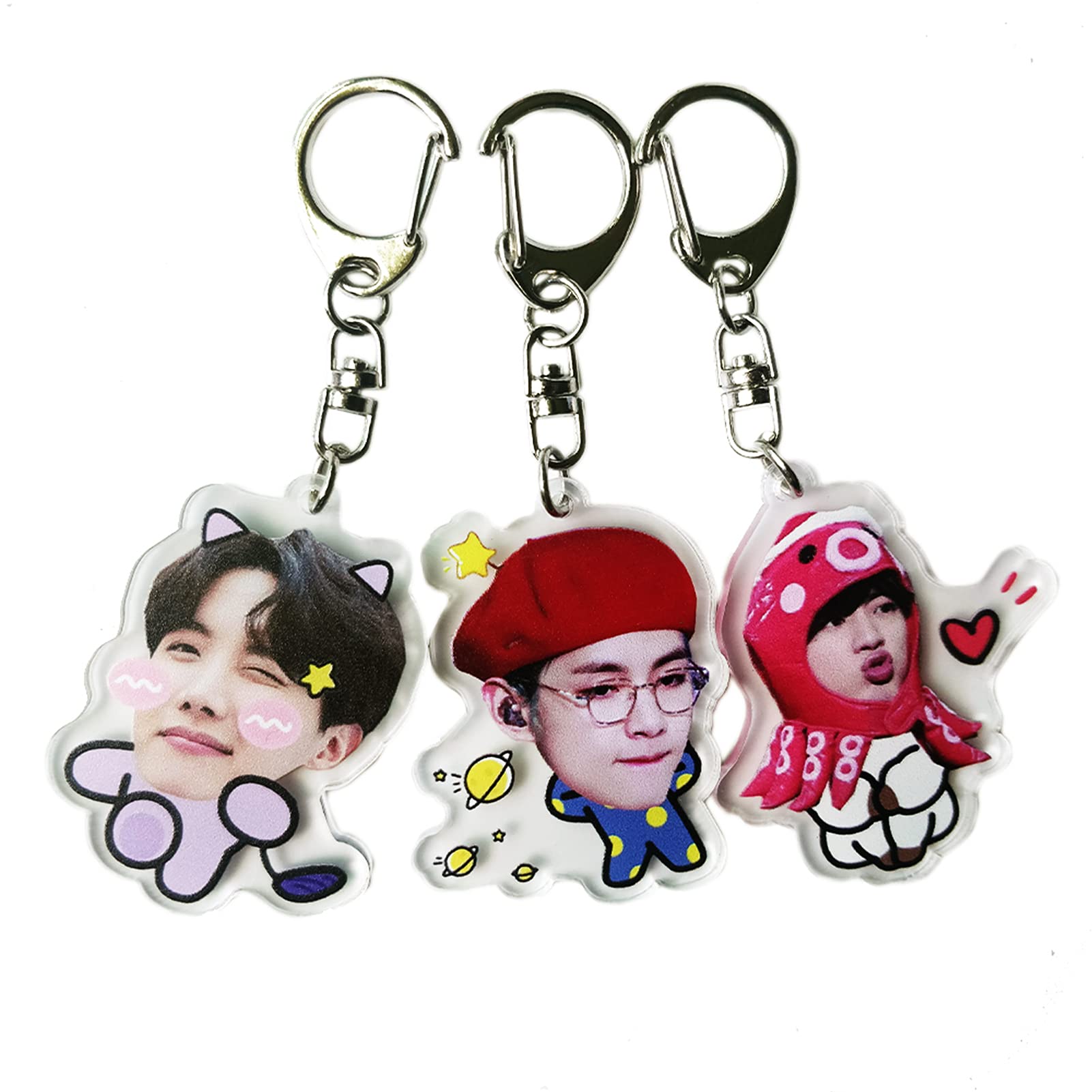 BTS Cute Cartoon Key Ring Kpop Acrylic Bangtan Boys Keychain Gift for Army Daughter (7pcs), Small