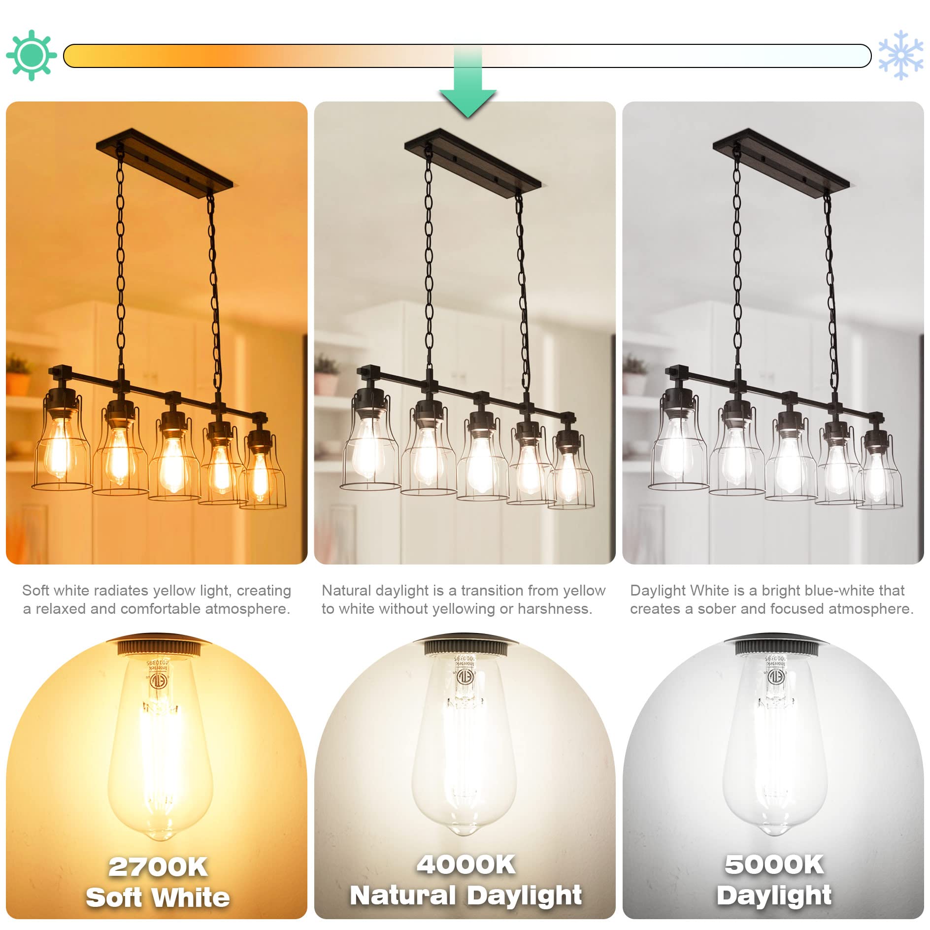Hansang Dimmable Edison Light Bulbs E26 LED Bulb 60 Watt Equivalent, 4000K Natural Daylight Vintage Light Bulbs E26 Standard Base, Antique ST58 6W LED Filament Bulb,CRI 85+, Clear Glass, 700LM, 6 Pack
