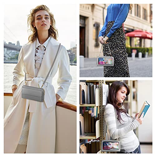 Crossbody Cell Phone Bags for Women, Touch Screen Bag RFID Blocking, CellPhone PU Leather Wallet Purse, Shoulder Handbag with Credit Card Slots,Gray