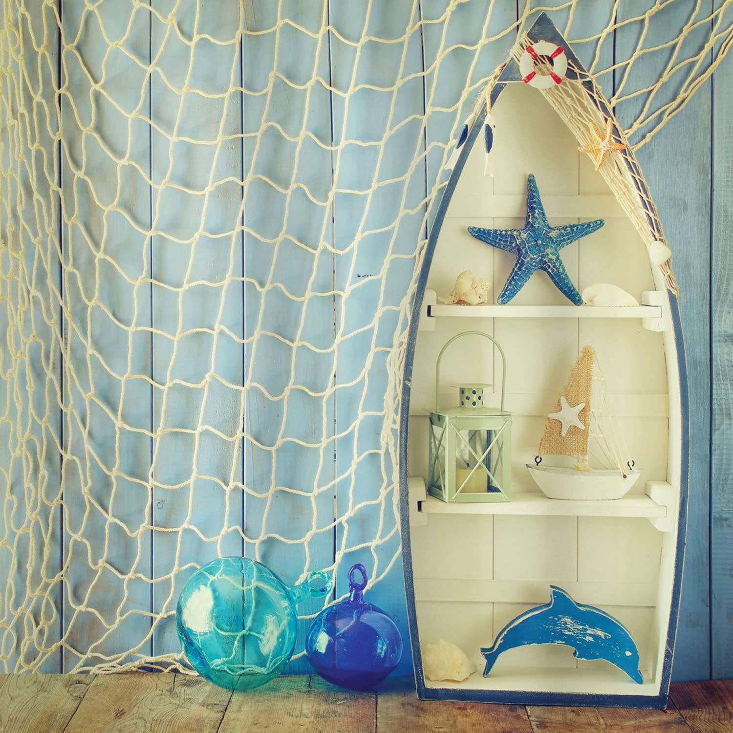 Fish Net Decorative [3 Pack] Natural Cotton Fishnet Decor - Each 14 ft x 4 ft. for Mermaid Party Decorations, Luau Tropical Nautical Beach Table Cover by 4E's Novelty