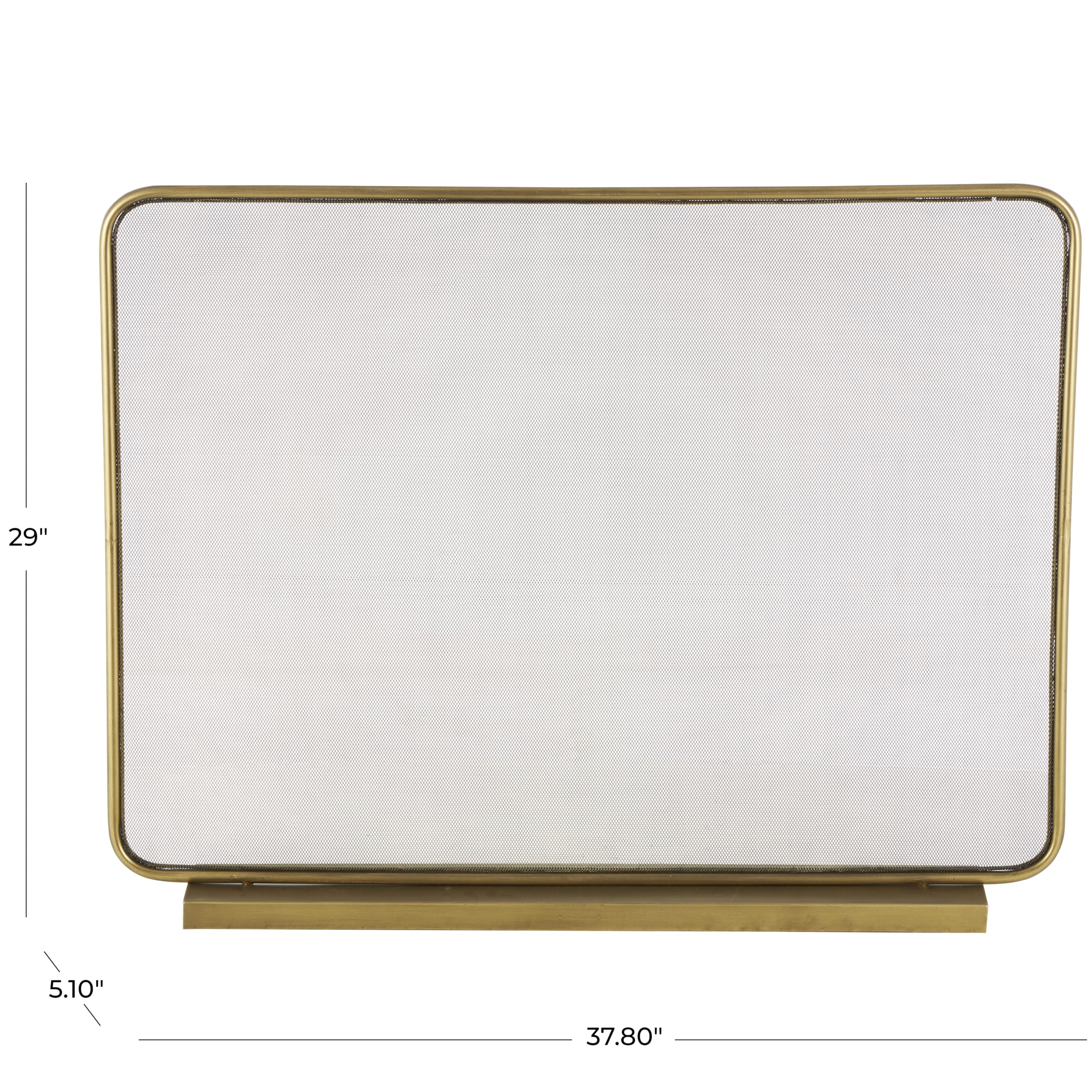 Deco 79 Metal Geometric 1 Panel Fireplace Screen with Rounded Edges and Rectangular Base, 38" x 5" x 29", Gold