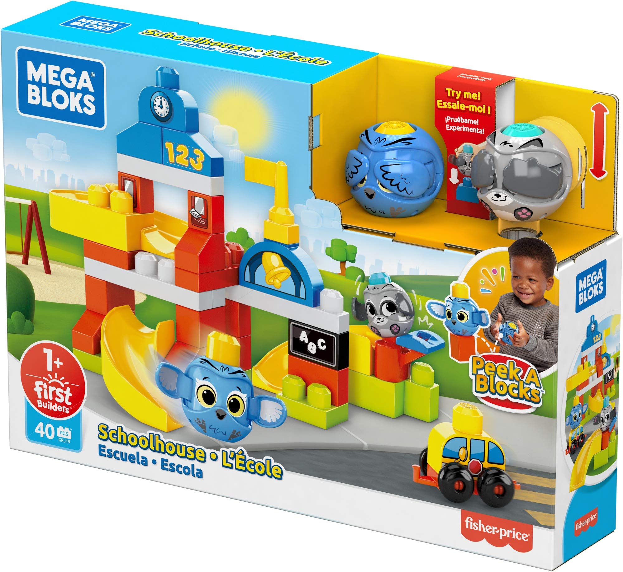 Mega Bloks Peek A Blocks Schoolhouse with Big Building Blocks, Building Toys for Toddlers (42 Pieces)