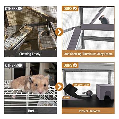 Ferret Cage Chinchilla Cage Large 4 Levels Critter Nation Cage Perfect for Ferret,Chinchilla, Rat, Squirrel, Lizard and Other Small Animal,Upgrade Anti-Chewing (Grey)