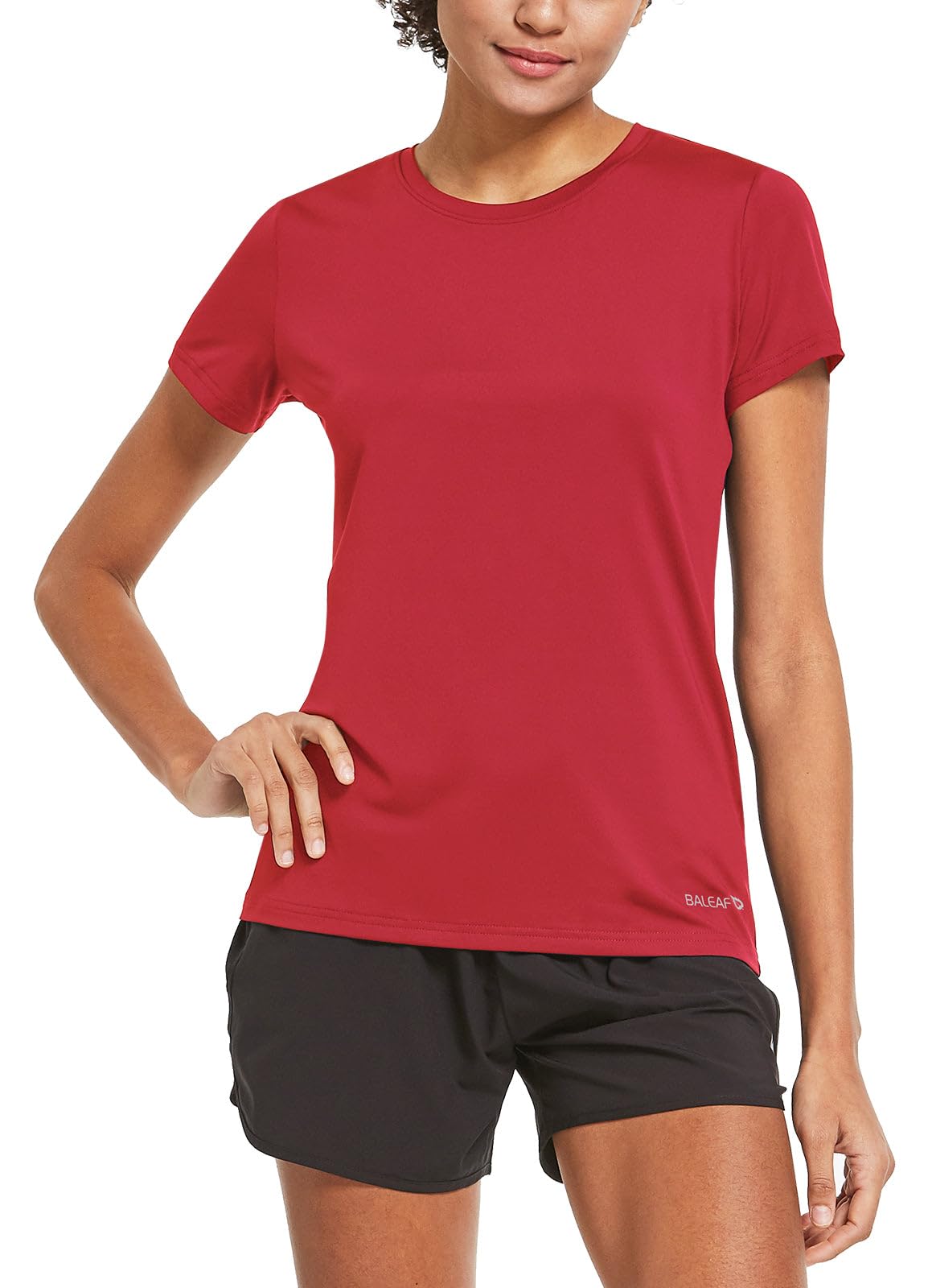 BALEAF Women's Short Sleeve Running Workout Shirts Athletic Tops Lightweight Quick Dry Training Yoga Crewneck Red L