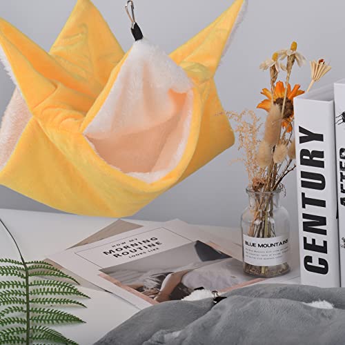 Ferret Hammock,2Pcs Soft Plush Small Animal Hanging Hammock,Warm Double Layer Rat Hammock,Hamster Hideout Hanging Bunkbed,Pet Cage Accessories for Guinea Pig Sugar Glider Squirrel(Yellow + Gray)