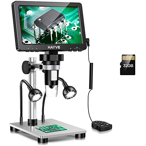 Hayve 7" LCD Digital Microscope, 1200X Magnification for Coin PCB Circuit Repair Soldering, 12MP Camera Sensor Coin Microscope,32GB TF Card,Wired Remote, 10 LED Light, Compatible with Windows/Mac OS