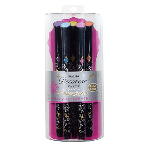 SAKURA Fun Writing Gel Ink Roller Ballpoint Pen for Decoration, Decorese Glitter 5 Color Set A, Sweet Color (DB206G5A)