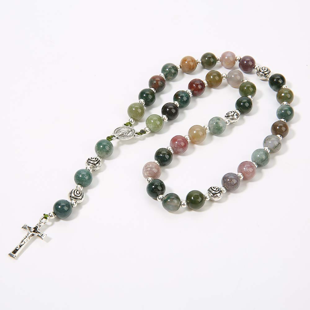 BALIBALI Handmade 8mm Anglican Prayer Beads Rosary Jade Natural Stone Rosary Beads with Pardon Crucifix Cross Custom Rosary (Silver(Amazonite))