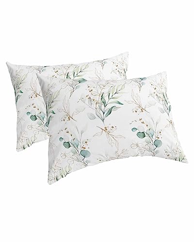 Edwiinsa Tropical Leaves Pillow Covers King Standard Set of 2 20x36 Bed Pillow, Summer Teal Leaf Spring Floral Rustic Plush Soft Comfort for Hair/Skin Cooling Pillowcases with Envelop Closure