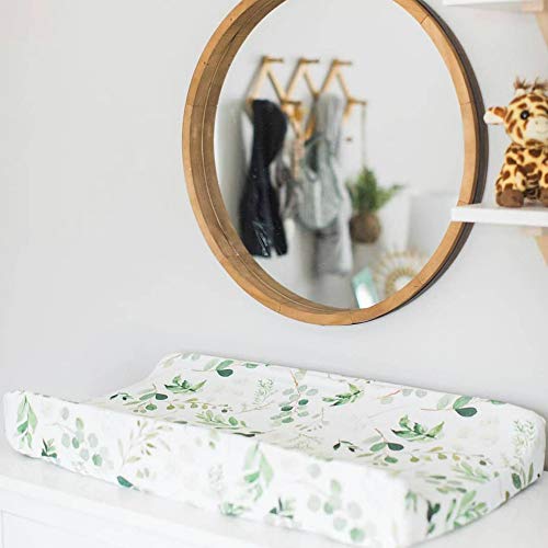 Stretchy Changing Pad Cover β Ultra Soft Diaper Changing Pad Table Sheets for Girls Boys Pure Cotton Safe and Snug Cradle Sheets Machine Washable Fit 32"/34'' x 16"Pad (Green Leaf)