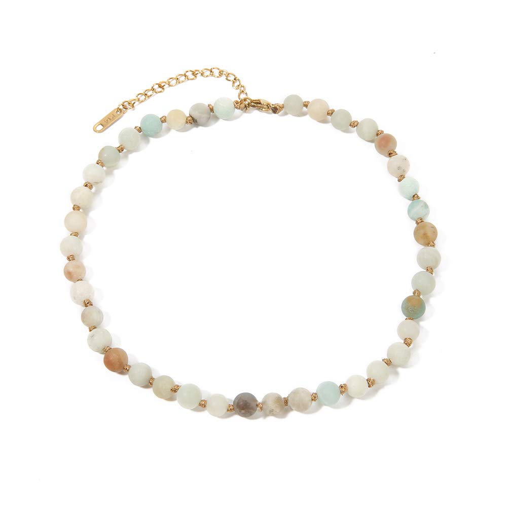 BALIBALI Semi Precious Stone Beaded Choker Necklace 14K Gold Plated Natural Stone Double Strand Necklace Layered Short Necklaces