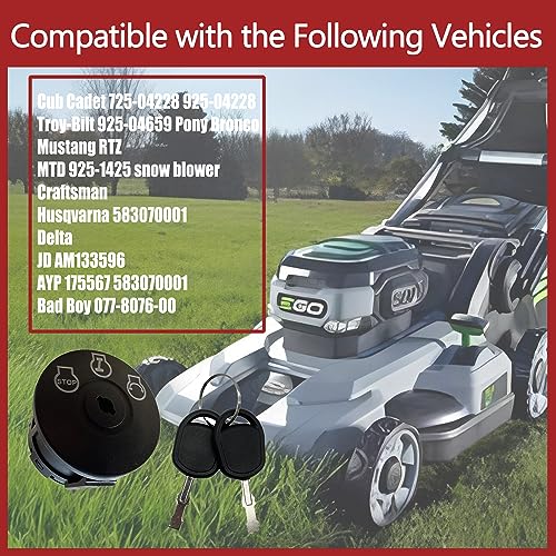H-Jun Ignition Switch 3 Position with Key for Cub Cadet, MTD, Troy-Bilt, Husqvarna, Craftsman, Delta, JD Riding Lawn Mower, 725-04228, 925-04228