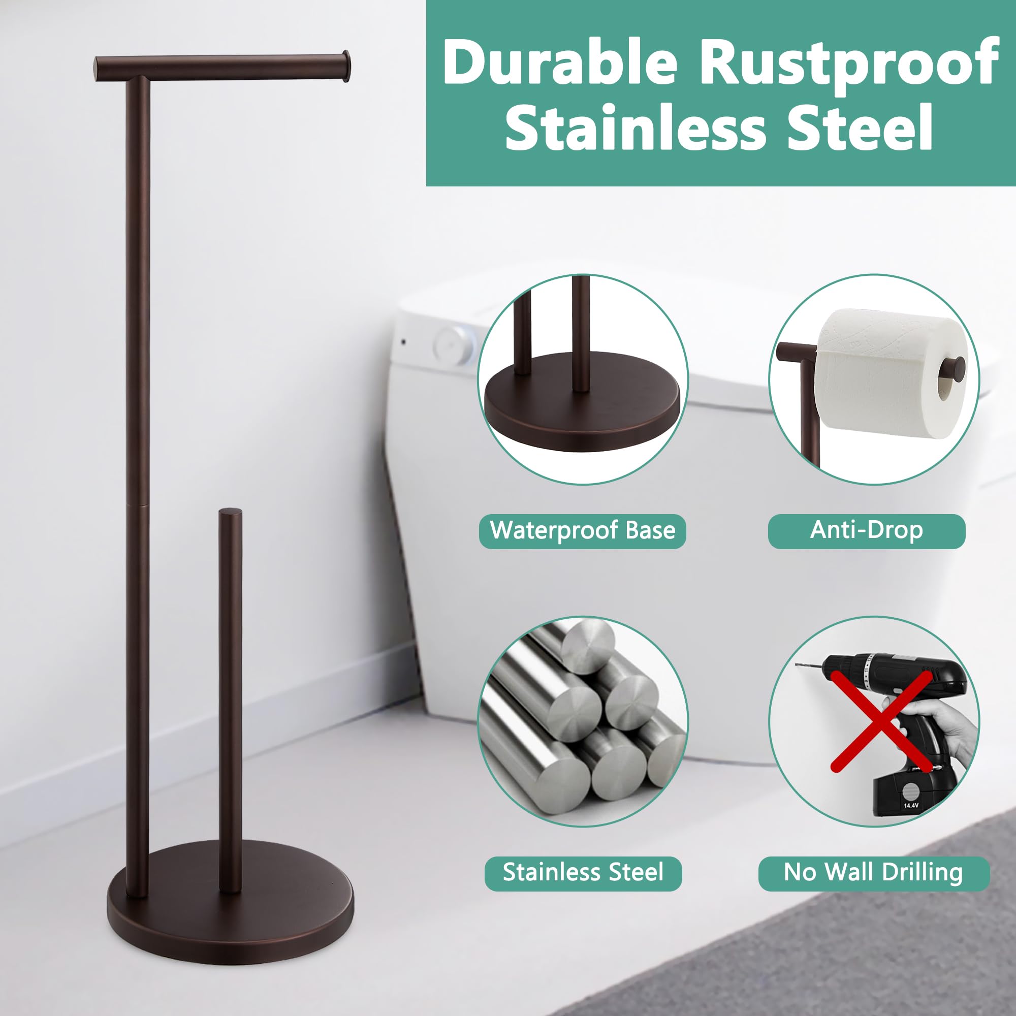 Black Toilet Paper Holder Stand, Free Standing Toilet Paper Holder with Storage for Jumbo Mega, Housen Solutions