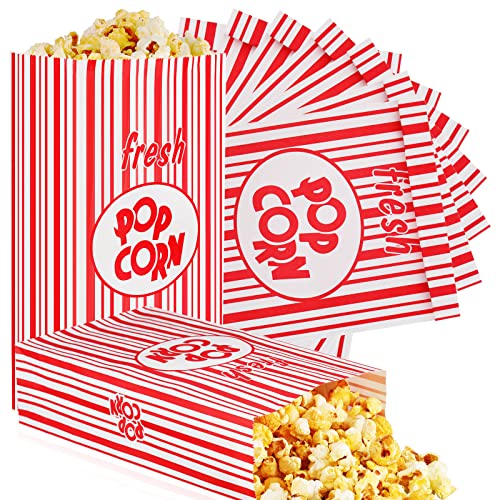 Paper Popcorn Bags Flat Bottom Popcorn Bags 2 oz Disposable Film Popcorn Bags Individual Servings Oil Resistant Leak Proof Popcorn Container Vintage Retro Red and White Popcorn Sleeves(200)