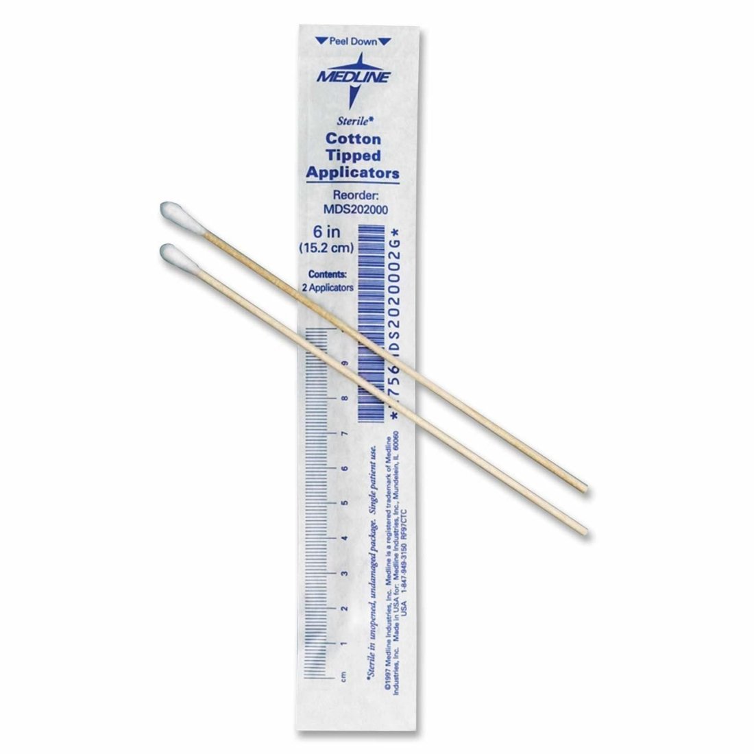 Medline MDS202000 Sterile Cotton-Tipped Applicators White Pack of 200