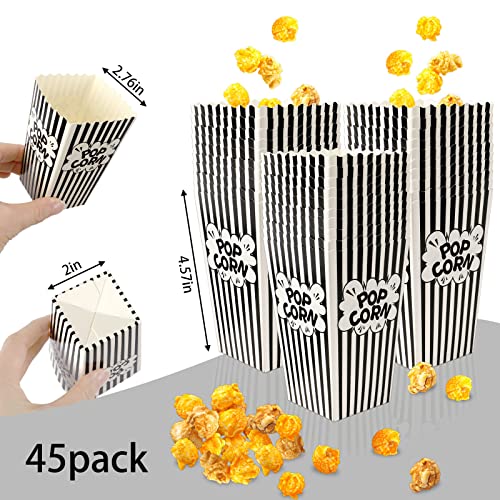 Paper Popcorn Bags, DECYOOL 45 Popcorn Bags Black and White Movie Night Popcorn Boxes Mini Pop Corn Buckets and Container for Home,Carnival Party, Decorations