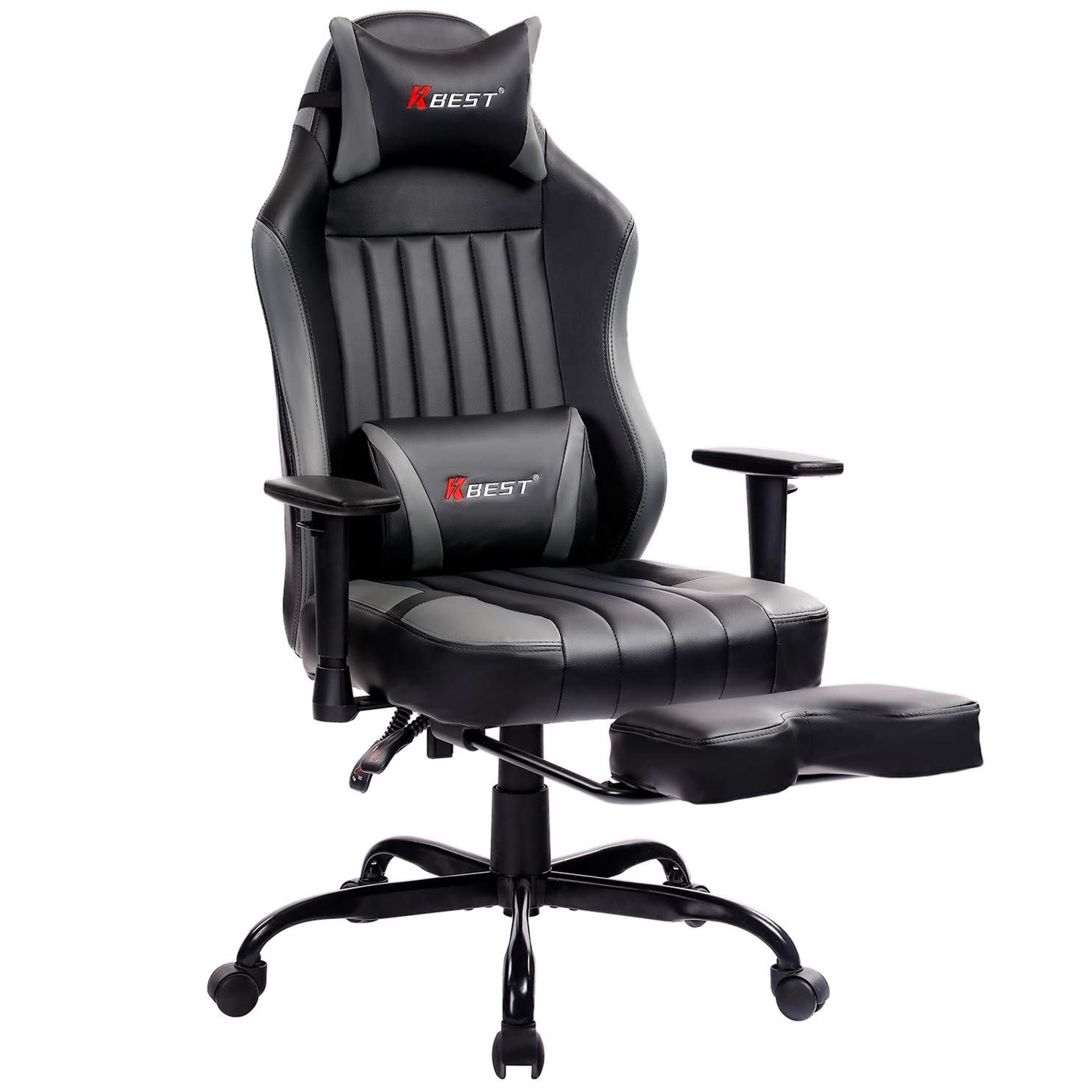 KBest Massage Gaming Chair - High Back Racing PC Computer Desk Office Chair Swivel Ergonomic Executive Leather Chair with Adjustable Back Angle, Armrests and Footrest (Gray)