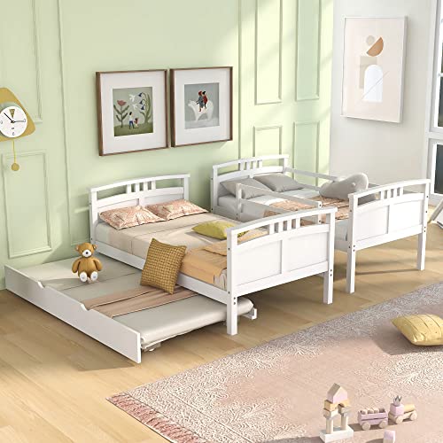 Lepfun Full-Over-Full Bunk Bed with Twin Size Trundle, Separable Bunk Bed for Bedroom, for Boys and Girls, No Box Spring Required, Space Saving Design, White