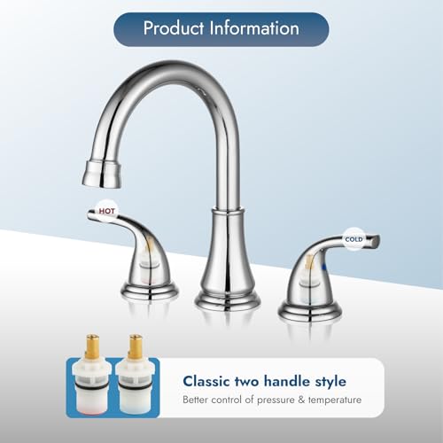 Cinwiny Widespread Bathroom Faucet for Sink 3 Hole 8 inch Deck Mounted Vanity Faucet 2 Handles Bathroom Sink Faucet with Pop up Drain,Polish Chrome,C-Handle