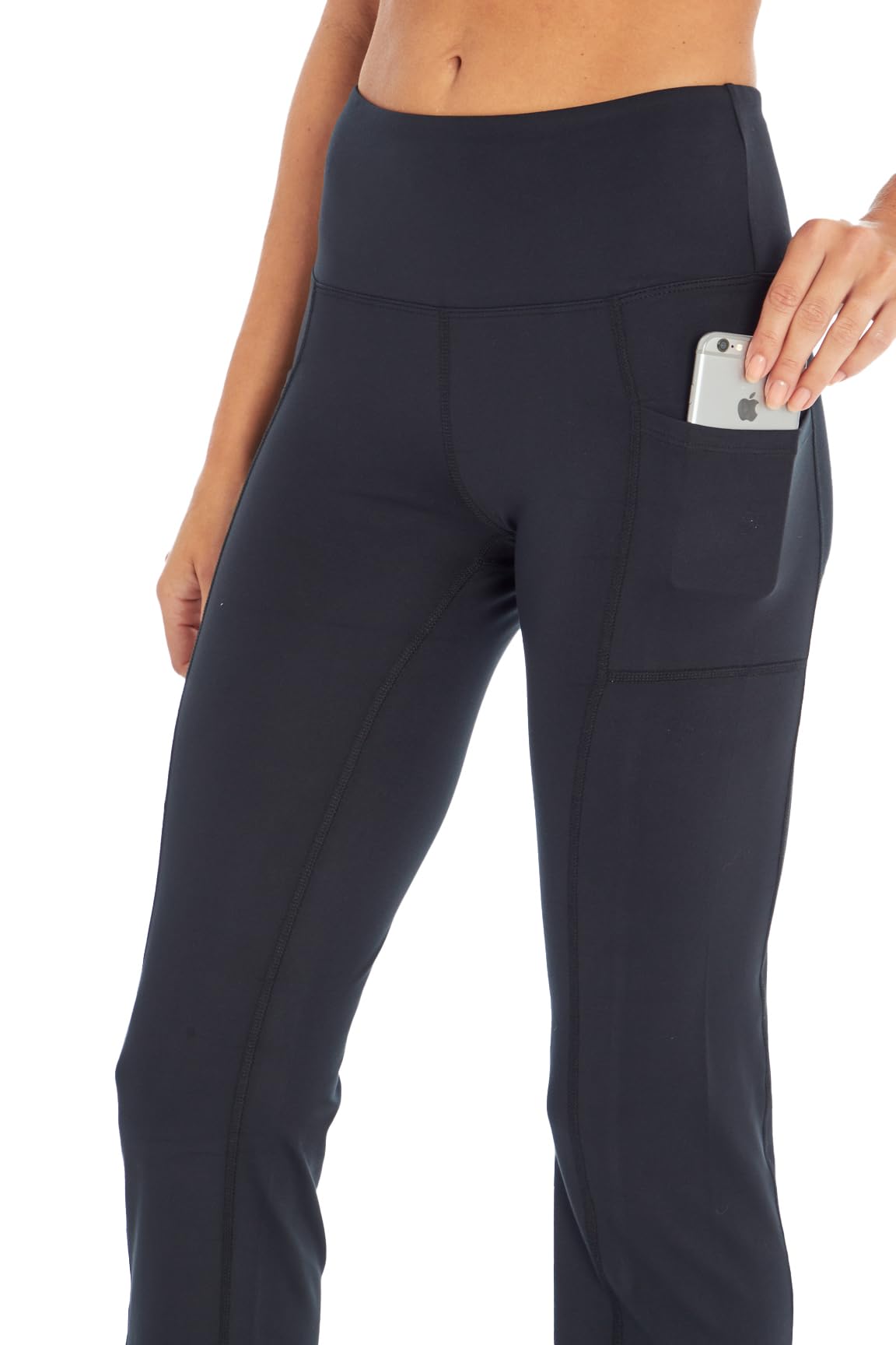 Bally Total Fitness Women's Standard High Rise Pocket Slim Bootcut Pant, Black, Large